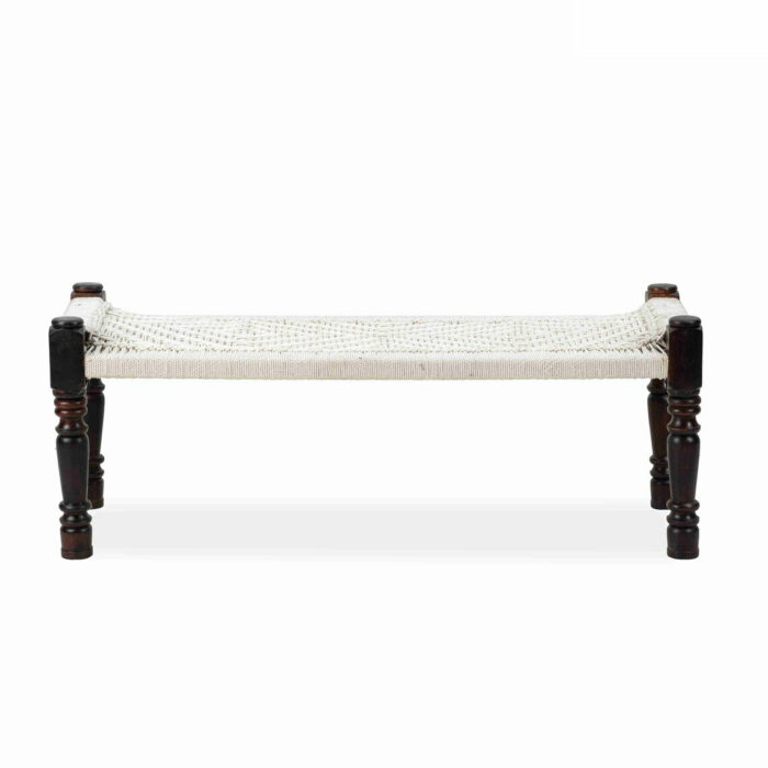 Handmade Wooden Handwoven Charpai Bench (White)