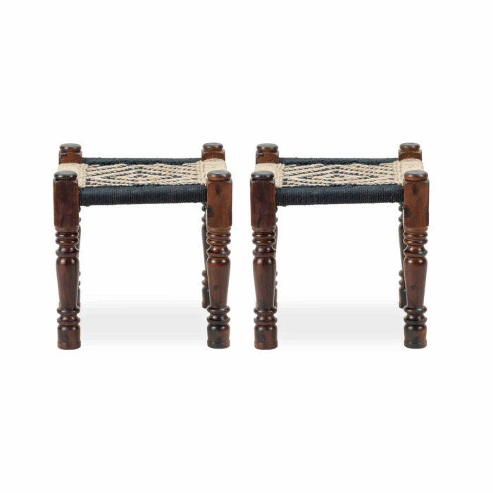 Black and Jute handwoven Pidha Set of Two